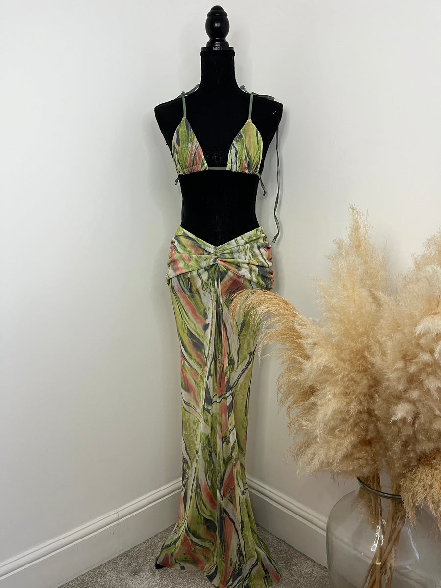 Isla Set in Green Swirl Mesh – Issey Swimwear